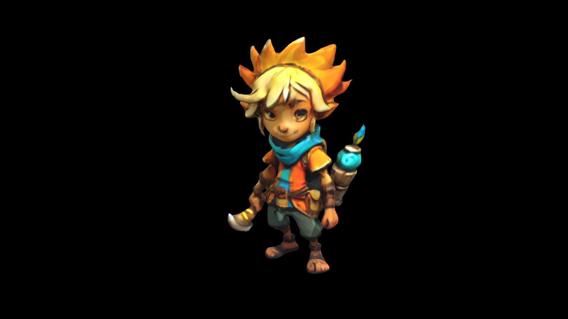 a cartoon character holding a torch and a sho - Download Free 3D model ...