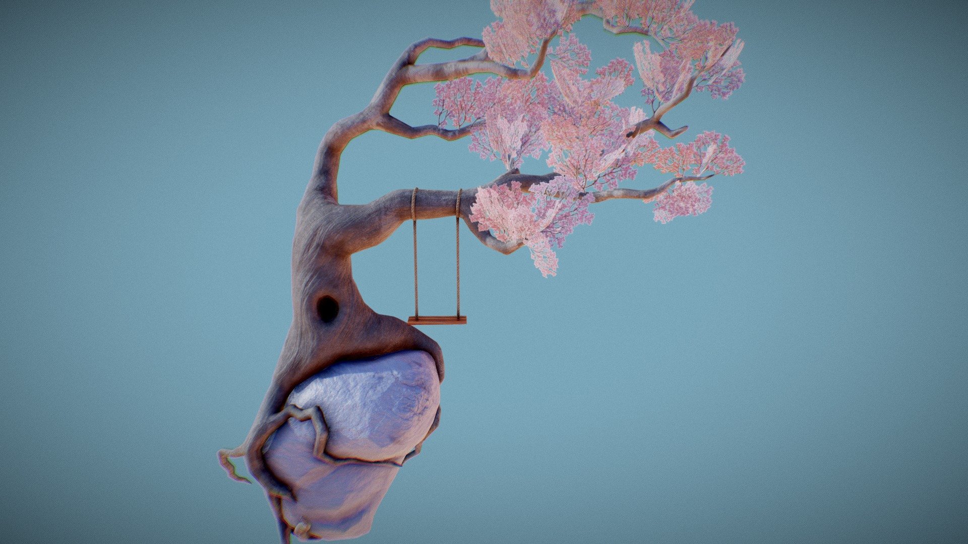 Cloud Rock and Tree - Pink variation - 3D model by Travis Baccene ...