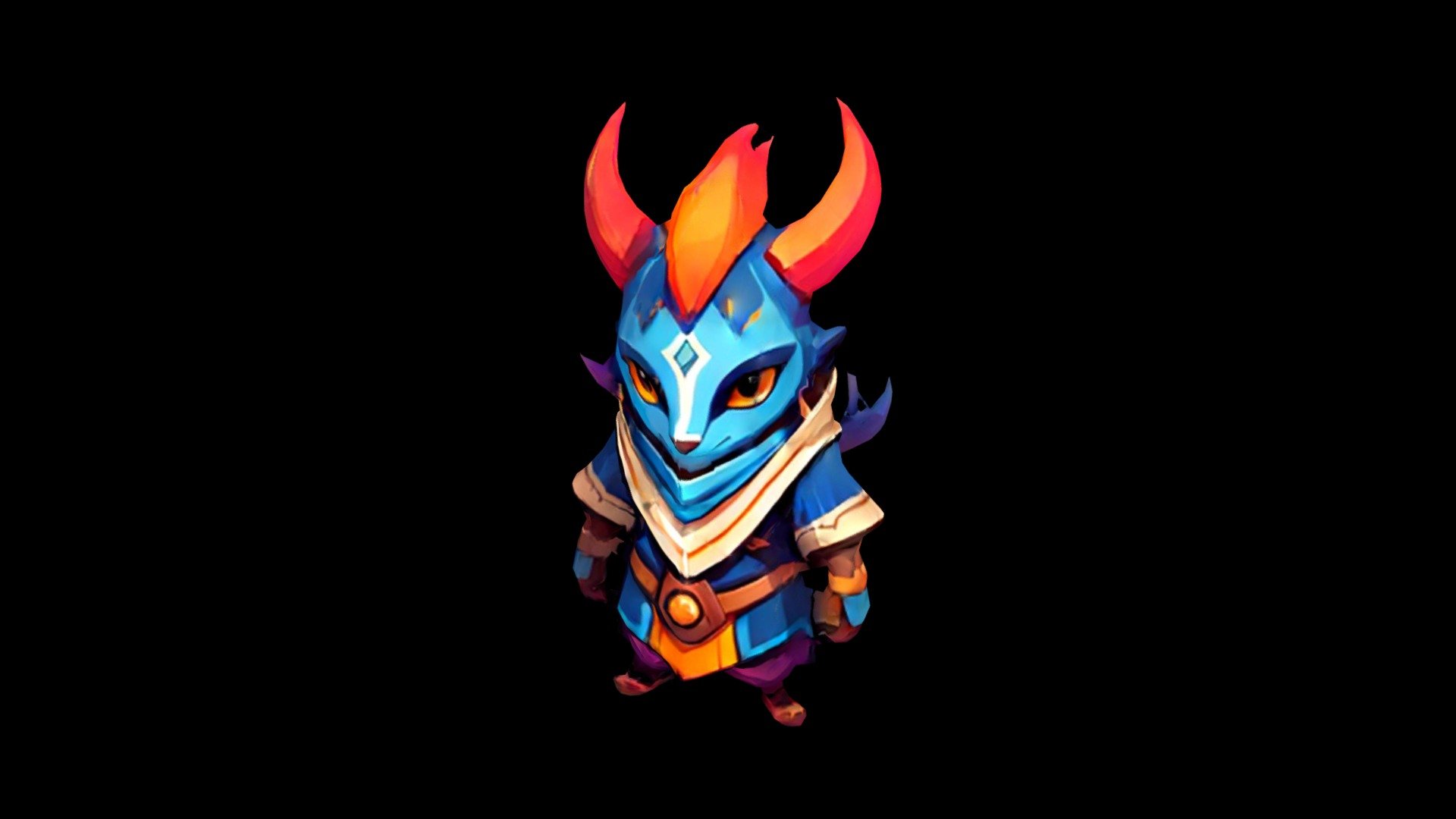 A blue character with orange horns and a scarf. - Download Free 3D ...