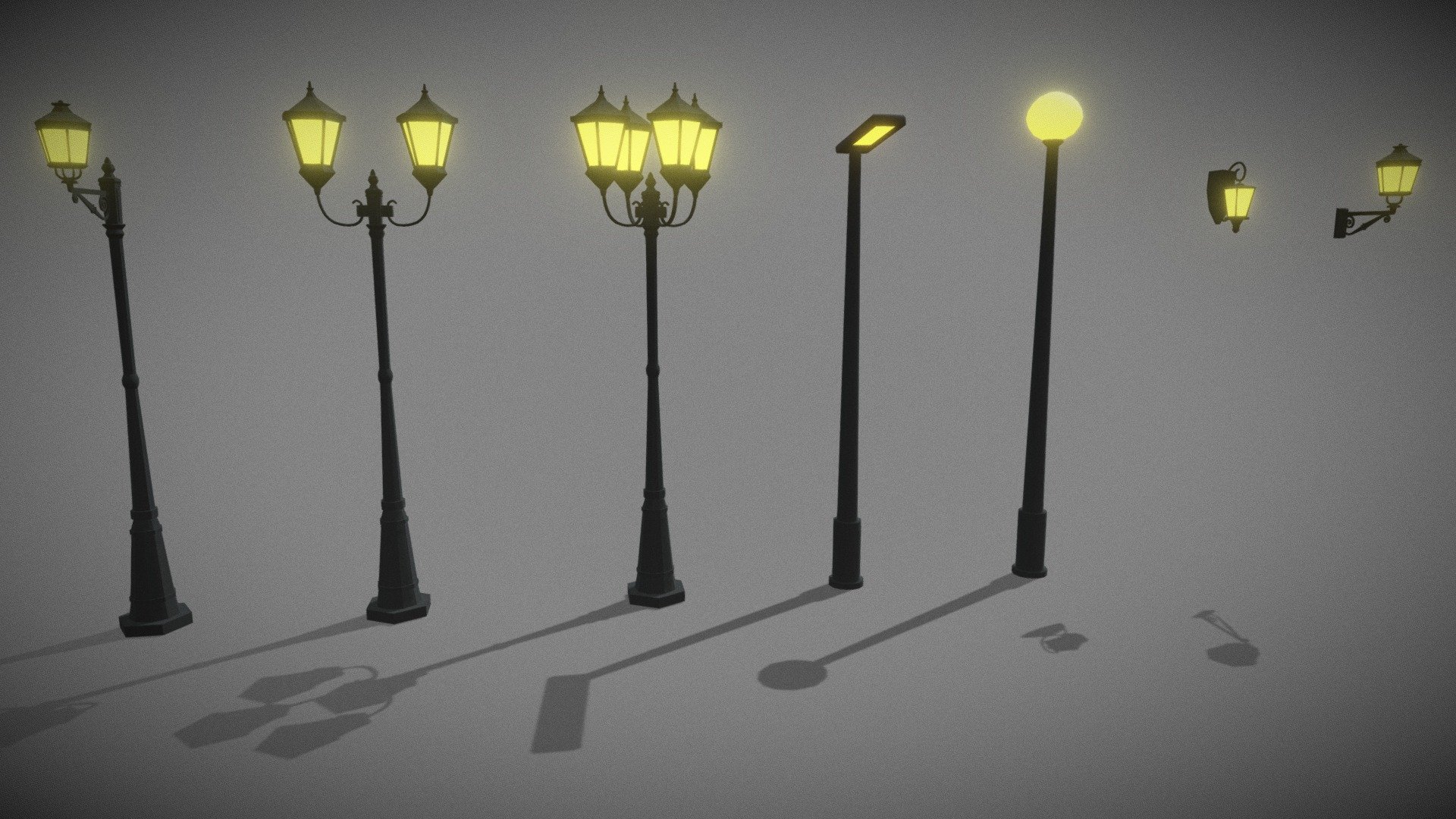 simple collection of low poly street lights - Download Free 3D model by ...