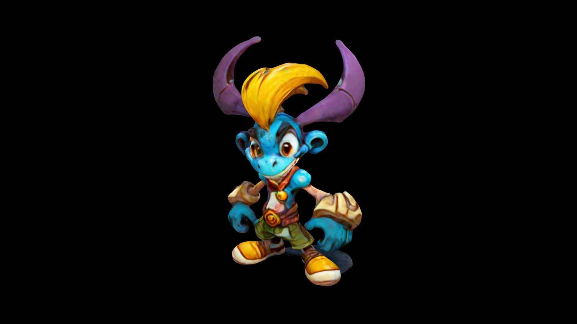 a blue monkey with yellow hair wearing a red shi - Download Free 3D ...