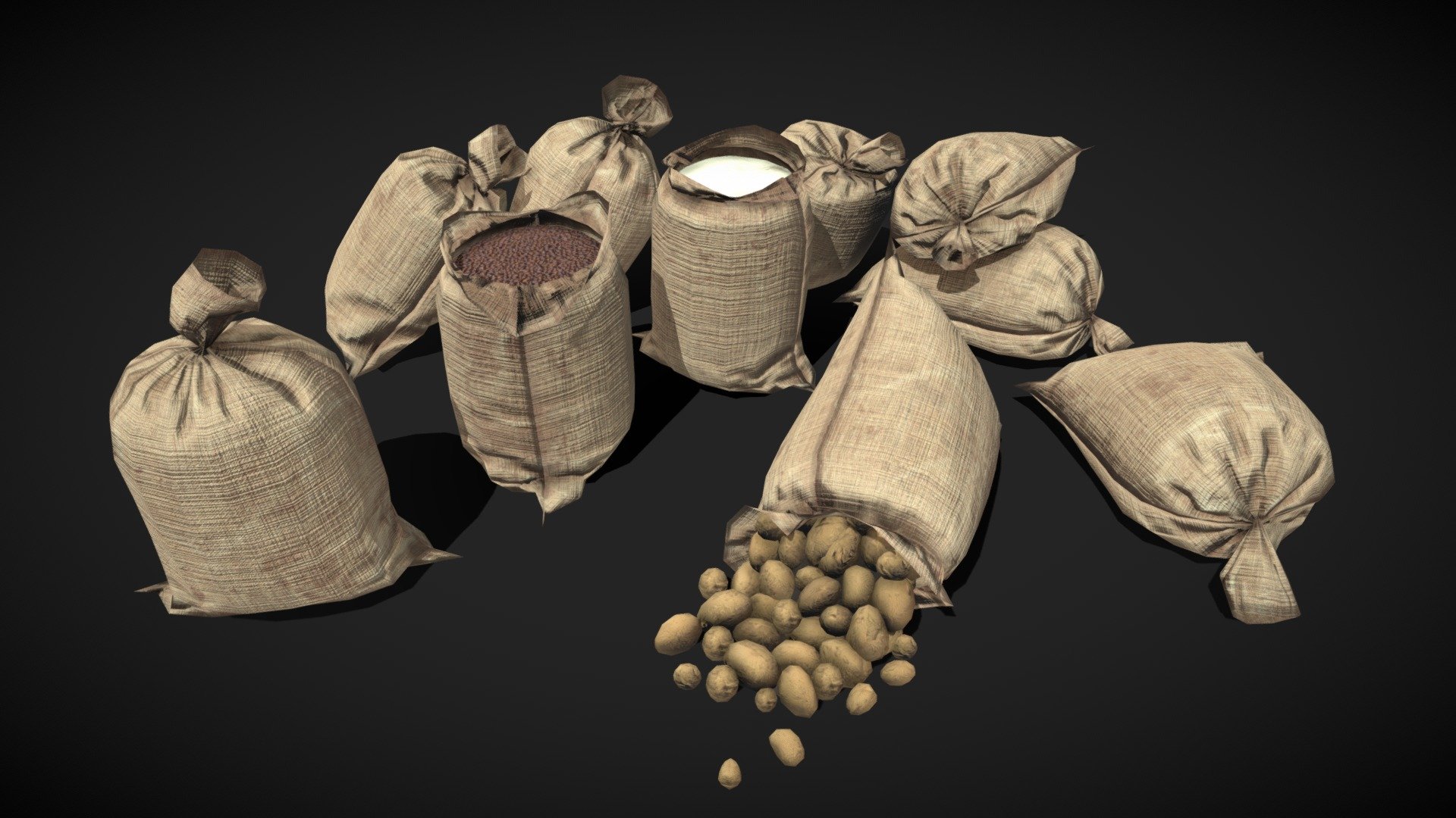 Burlap Tied Sacks - low poly pack - Buy Royalty Free 3D model by ...