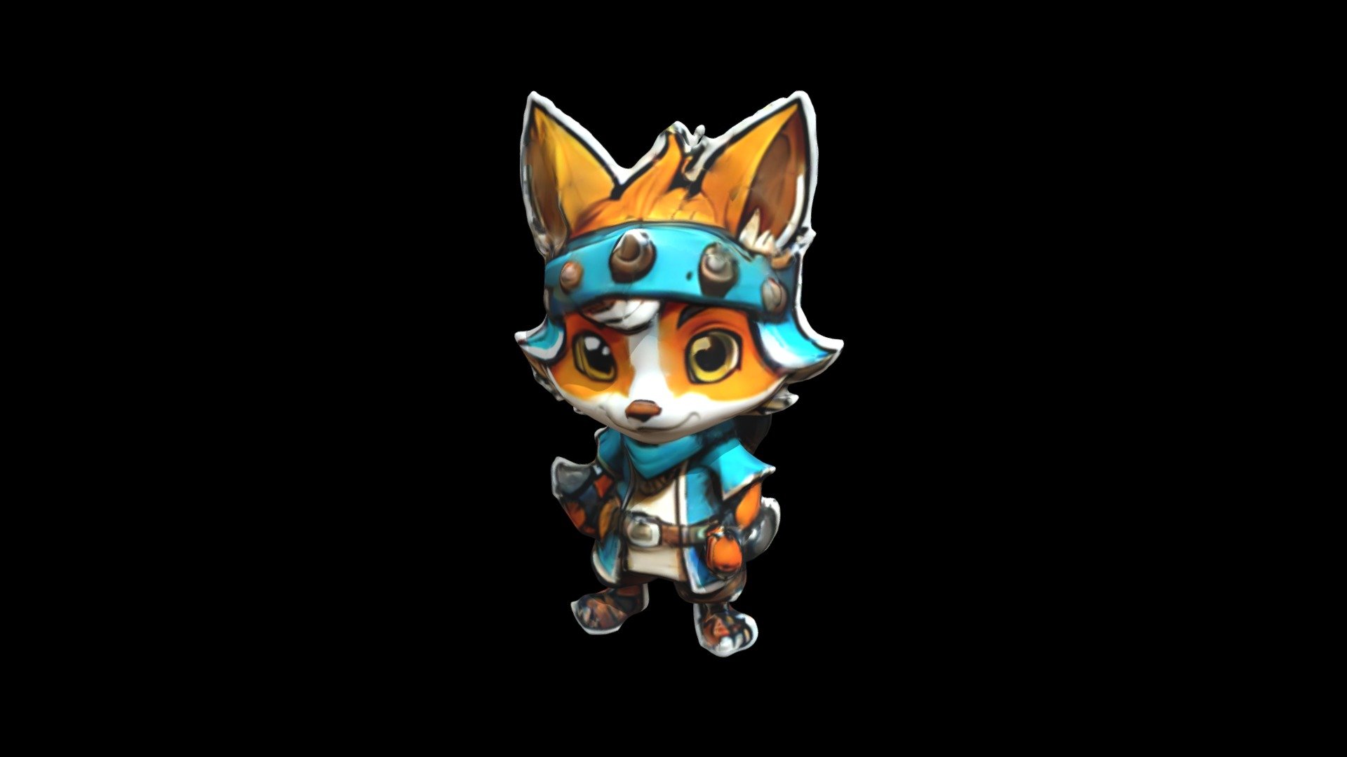 a cartoon drawing of a fox wearing a blue sca - Download Free 3D model ...