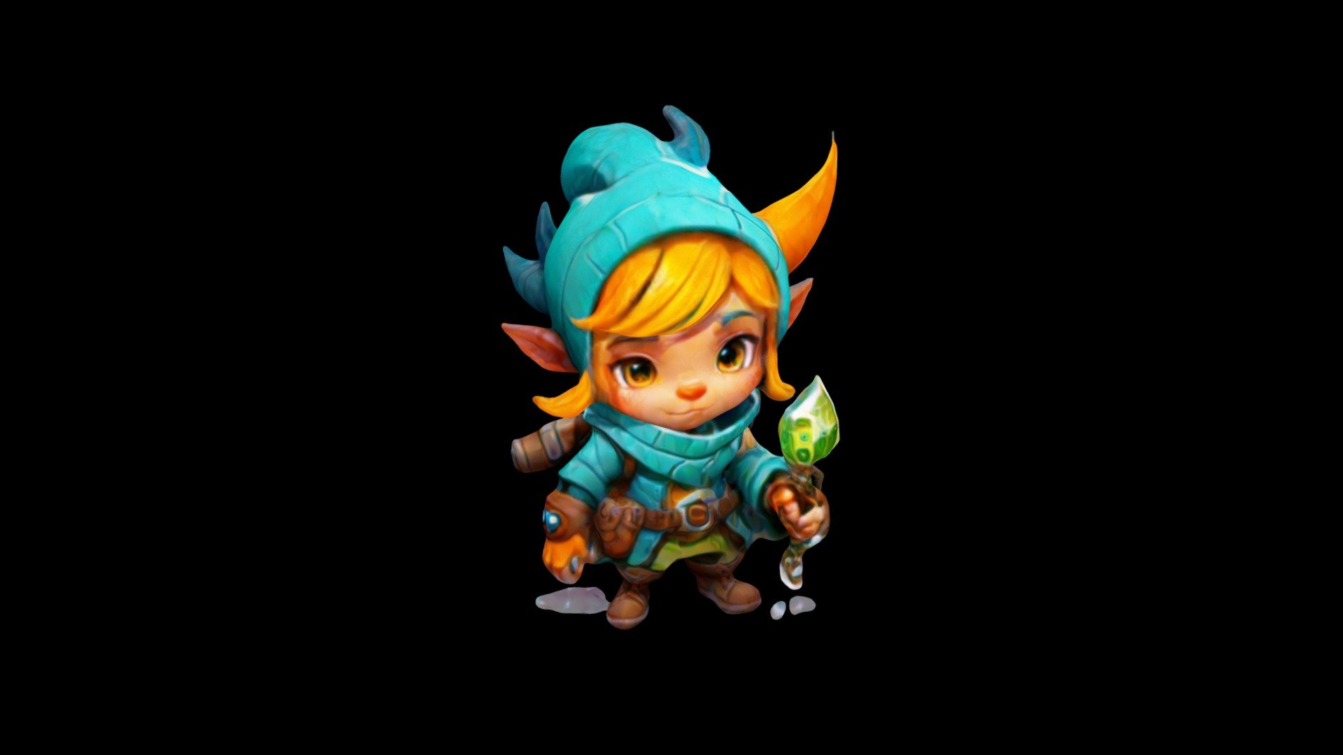 a blue elven character holding a green crystal t - Download Free 3D ...