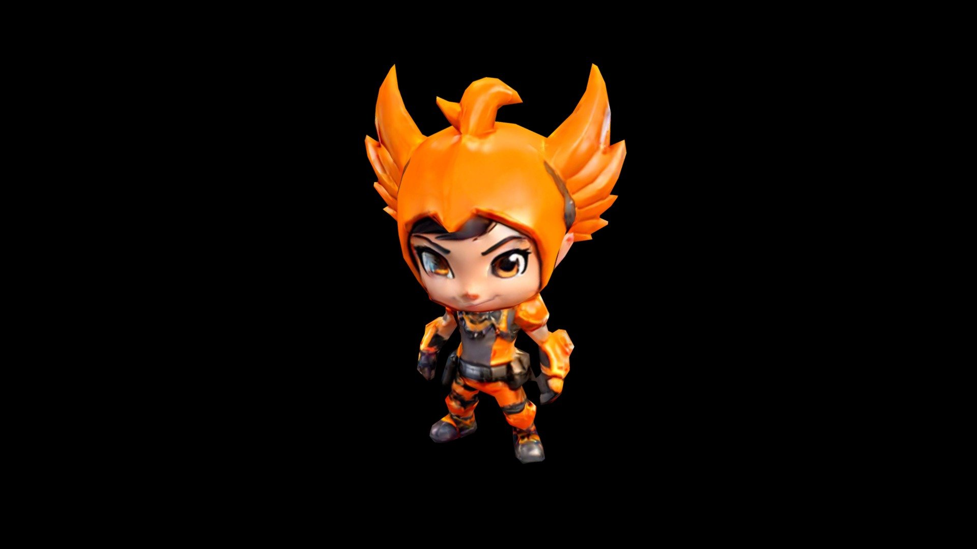 A cute anime figure with large orange wings, bla - Download Free 3D ...