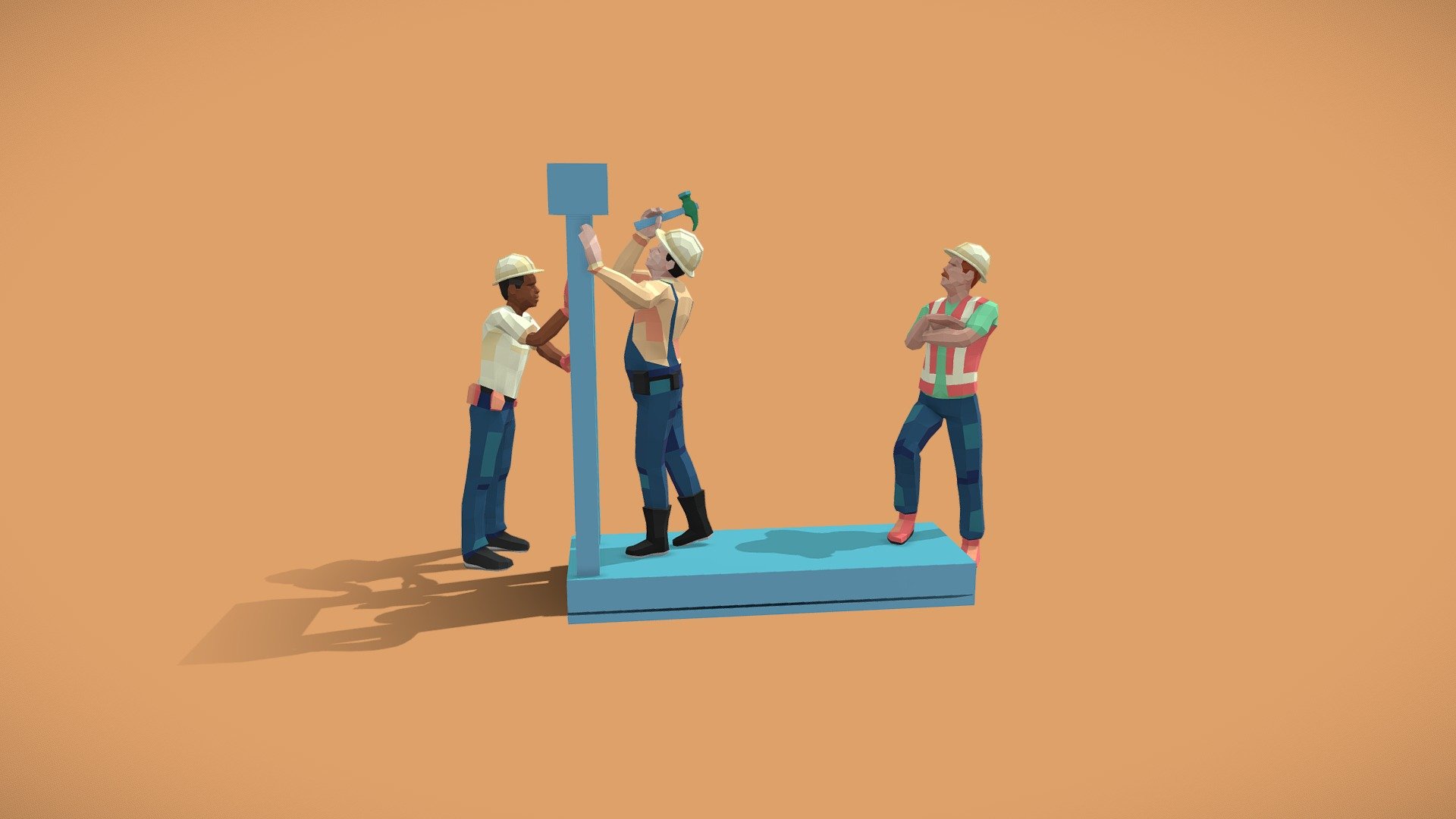 Construction Workers Low-Poly Static Set - Buy Royalty Free 3D model by ...