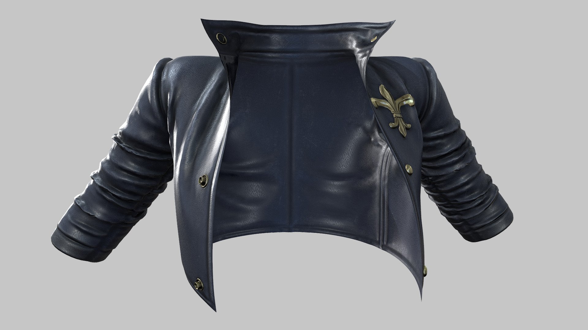 Female Standing Collar Navy Crop Jacket - Buy Royalty Free 3D model by ...
