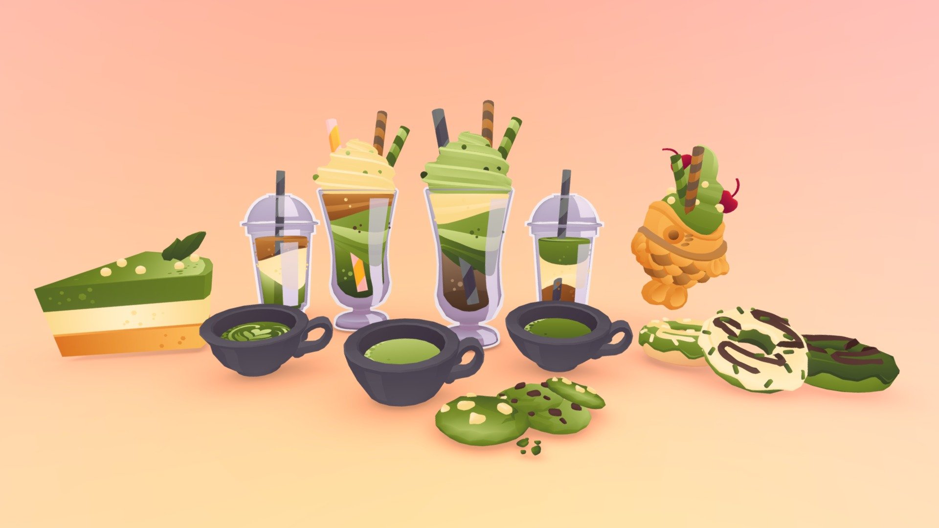 Stylized Coffee Matcha Set - Buy Royalty Free 3D model by Stylized Box ...