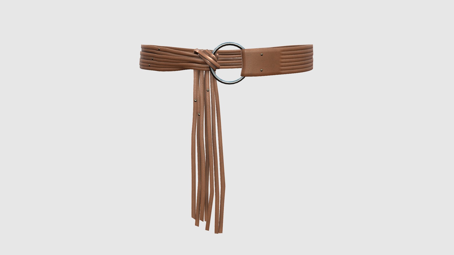 Brown Leather Fringe Belt W Ring Buckle - Buy Royalty Free 3D model by ...