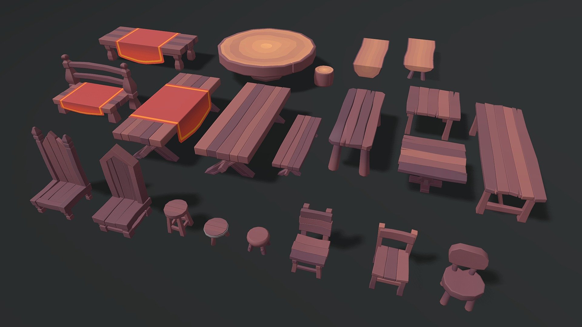 Stylized Low Poly Wooden Tables and Chairs - Buy Royalty Free 3D model ...