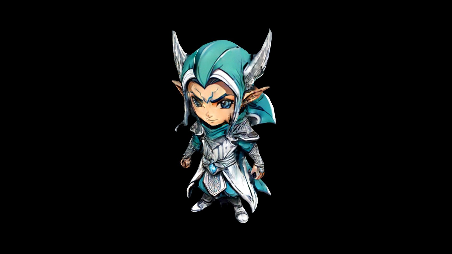 A chibi style character with blue hair and point - Download Free 3D ...