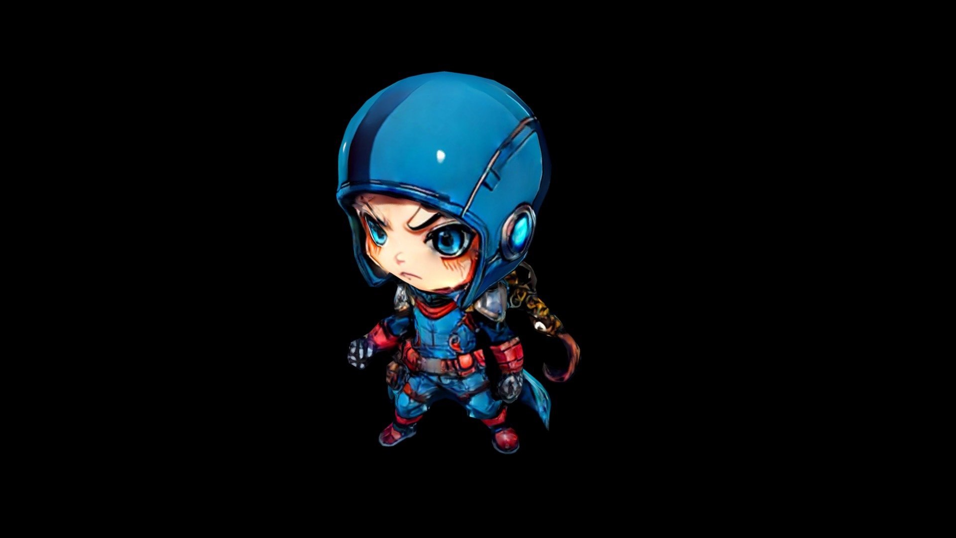 A chibi style image of a woman in a blue helmet - Download Free 3D ...