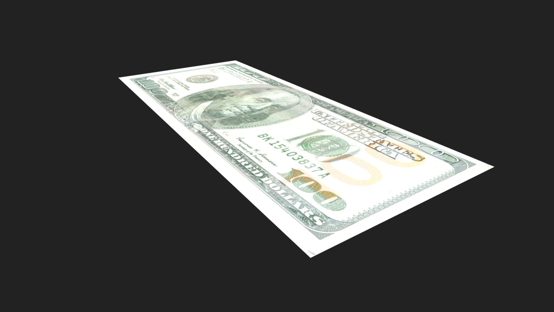 USD100 Bill - Download Free 3D model by swedenstyle [b219a7b] - Sketchfab