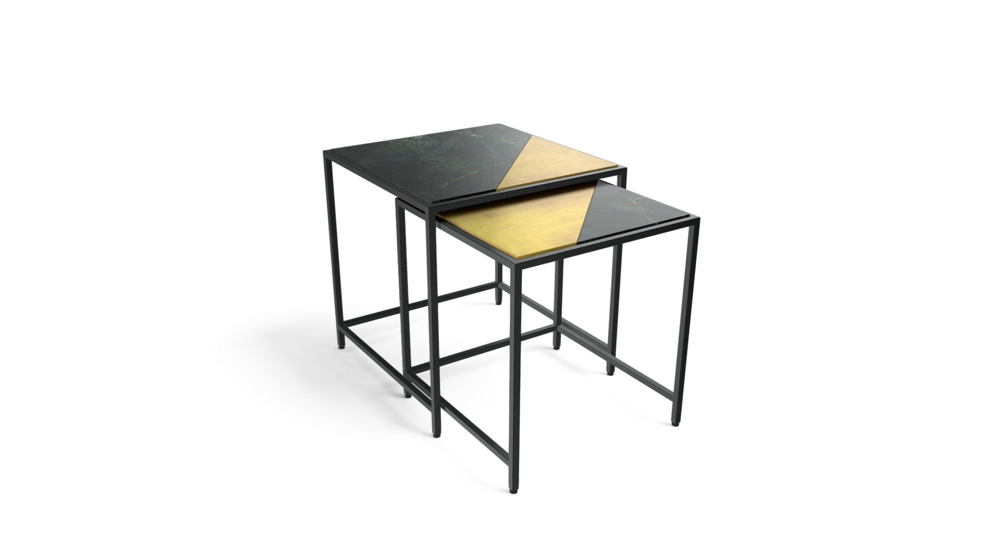 Elnaz Nesting Side Tables, Brass & Green Marble - Download Free 3D ...