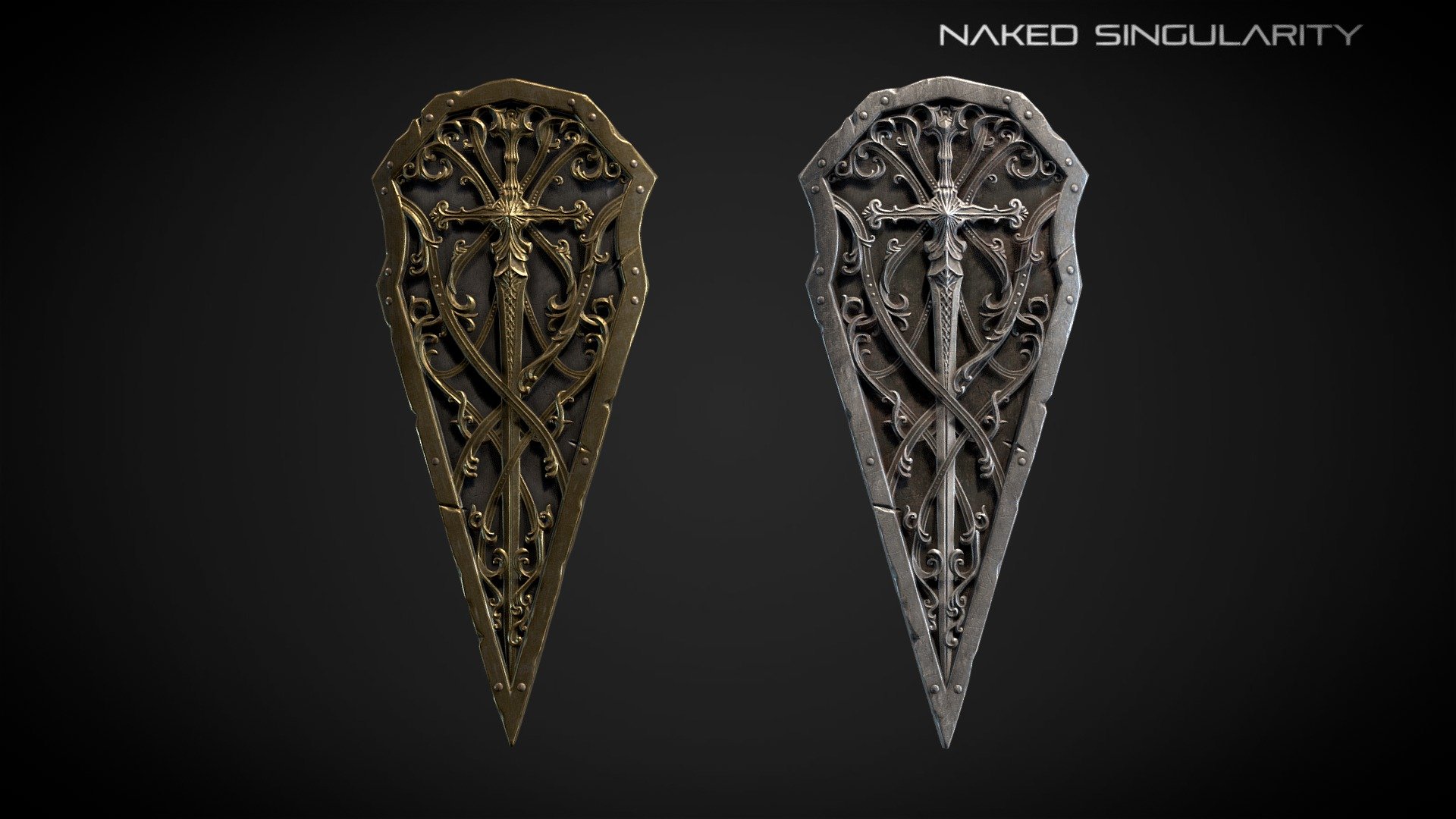 Dark sword shield | Medieval dark fantasy weapon - Buy Royalty Free 3D ...