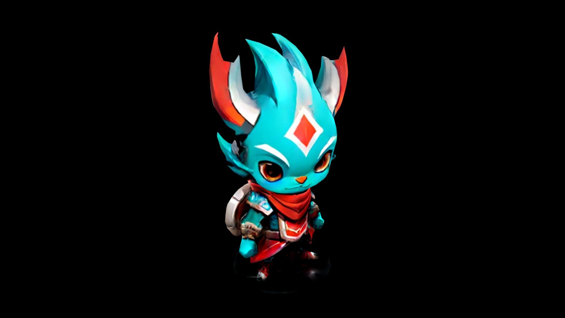 A blue character with red horns and a red scarf. - Download Free 3D ...