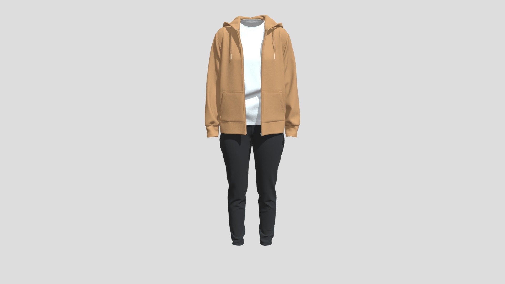 Zip-up Hoodie Unzipped Full Outfit - Buy Royalty Free 3D model by ...