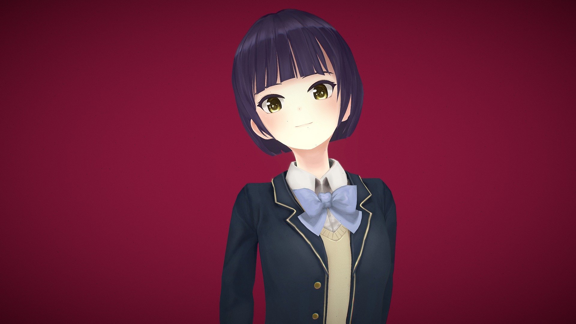 anime style school uniform girl character - 3D model by heartshapedcat ...