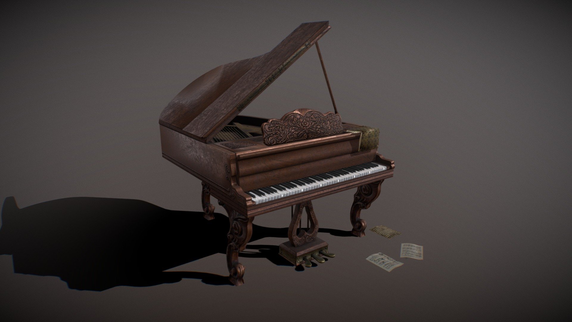 Rococo carved grand piano pbr - 3D model by Mikserart [b367613] - Sketchfab