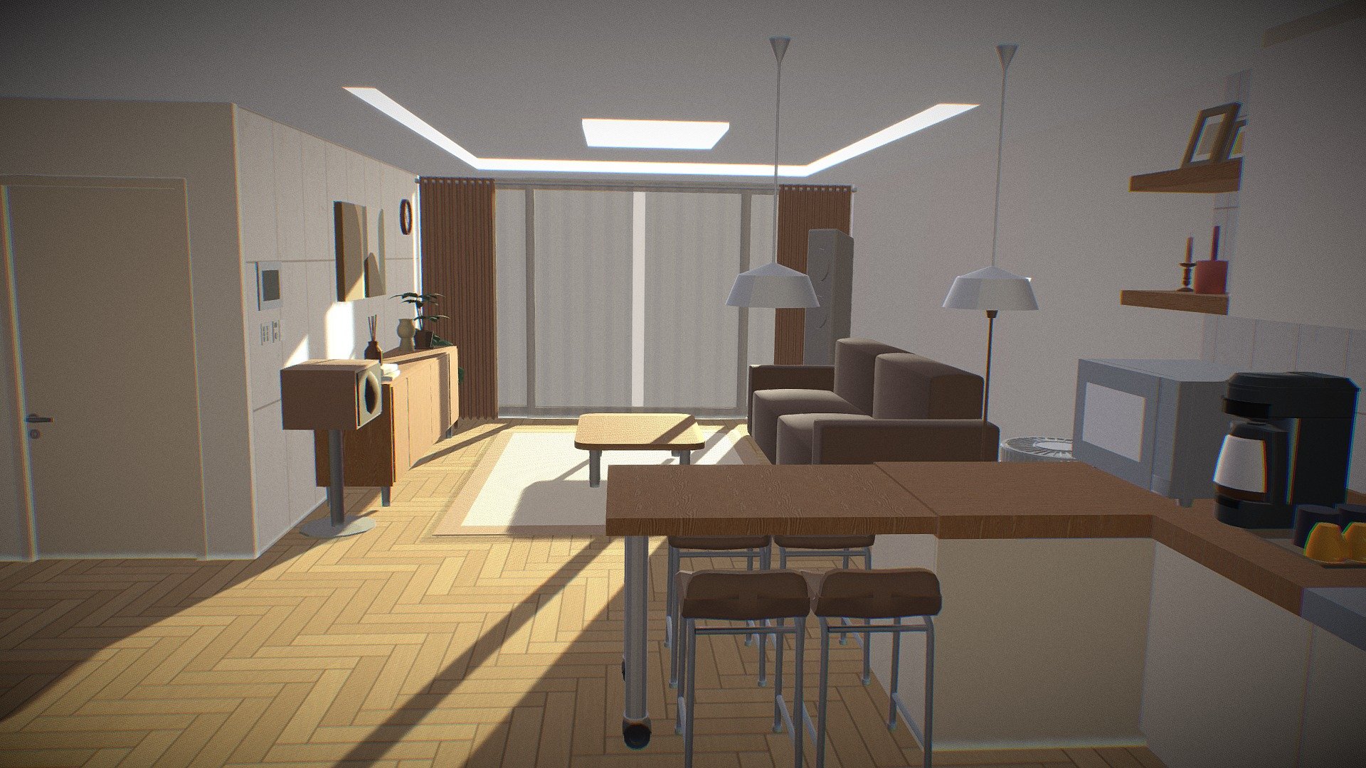 Interior scene - 2 bed room apartment/house - Buy Royalty Free 3D model ...