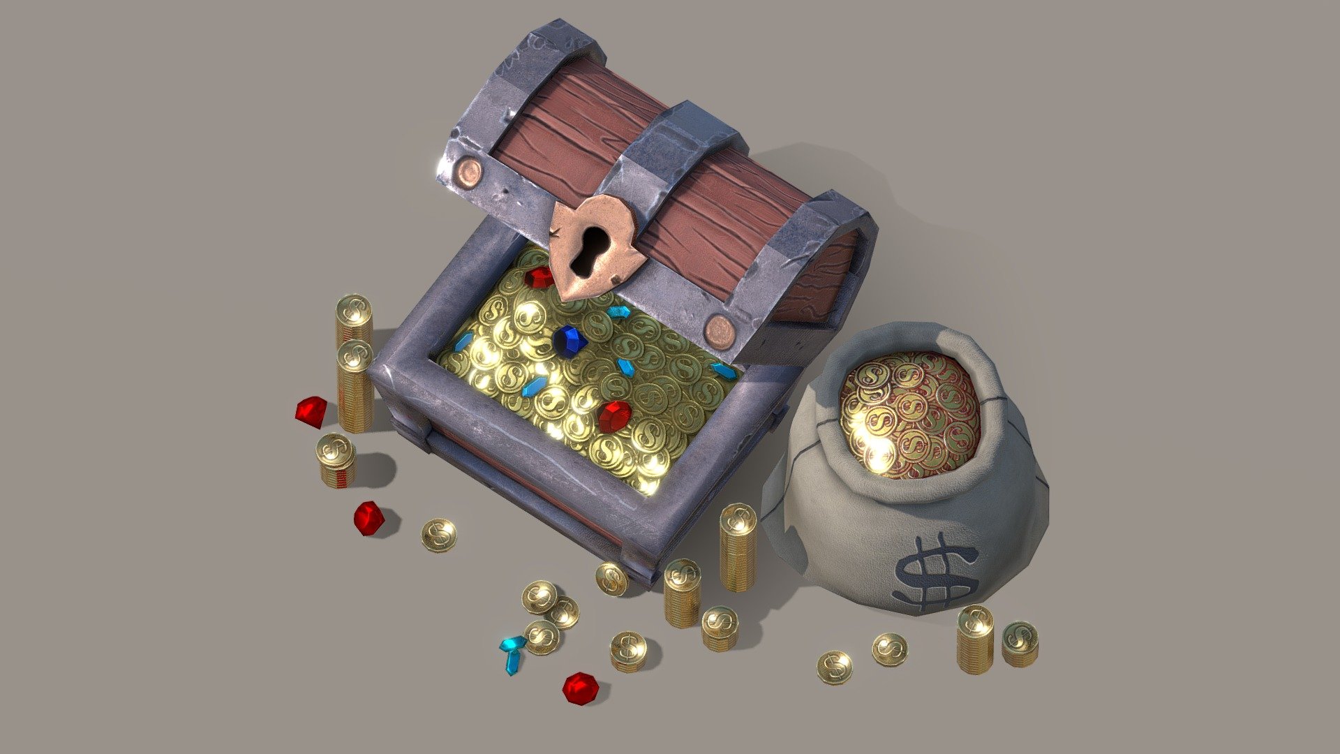 Low Poly Tressure Chest and Money Sack - Download Free 3D model by ...
