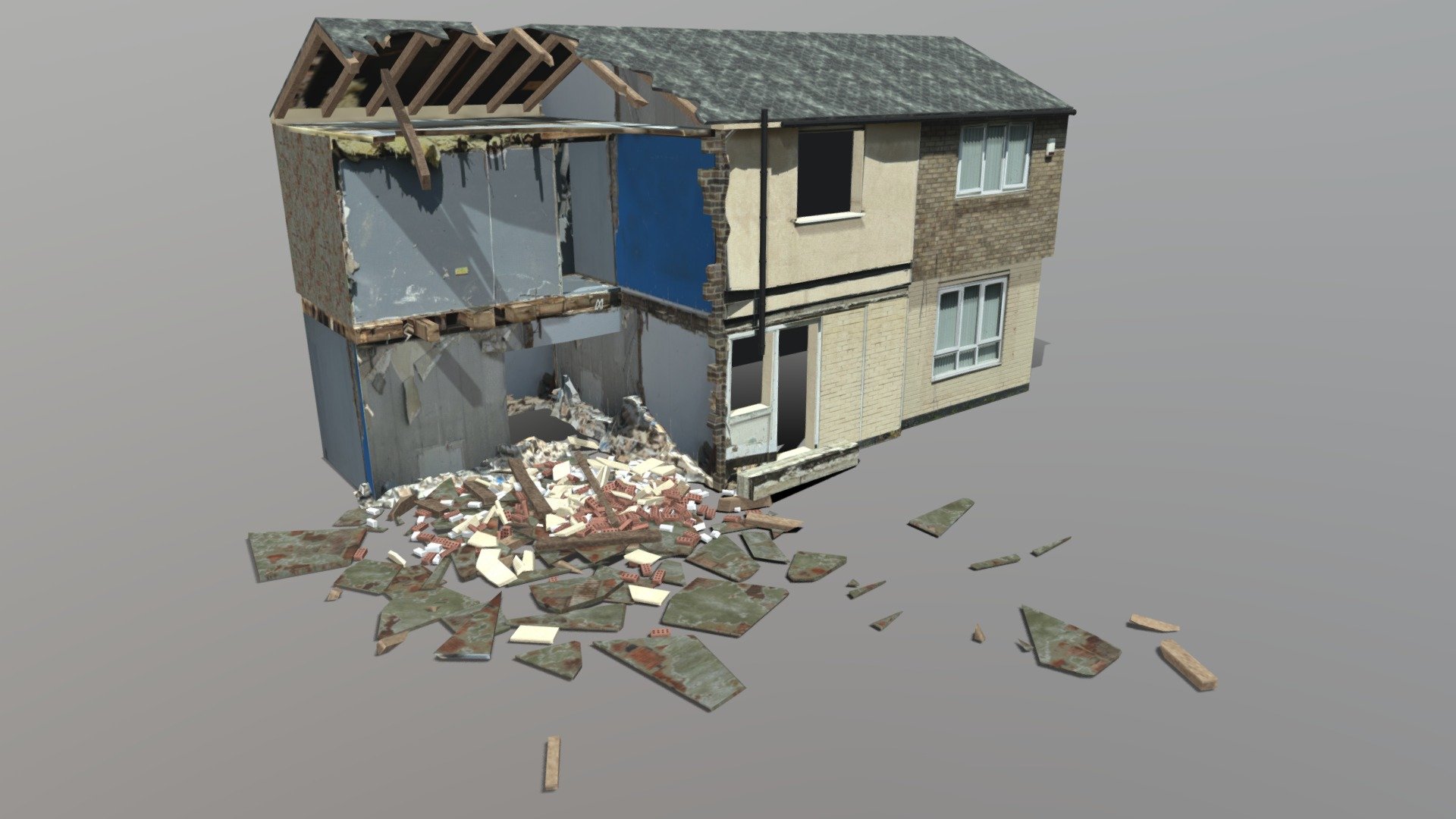Collapsed UK Terraced House - Download Free 3D model by ThomasRedfern12 ...