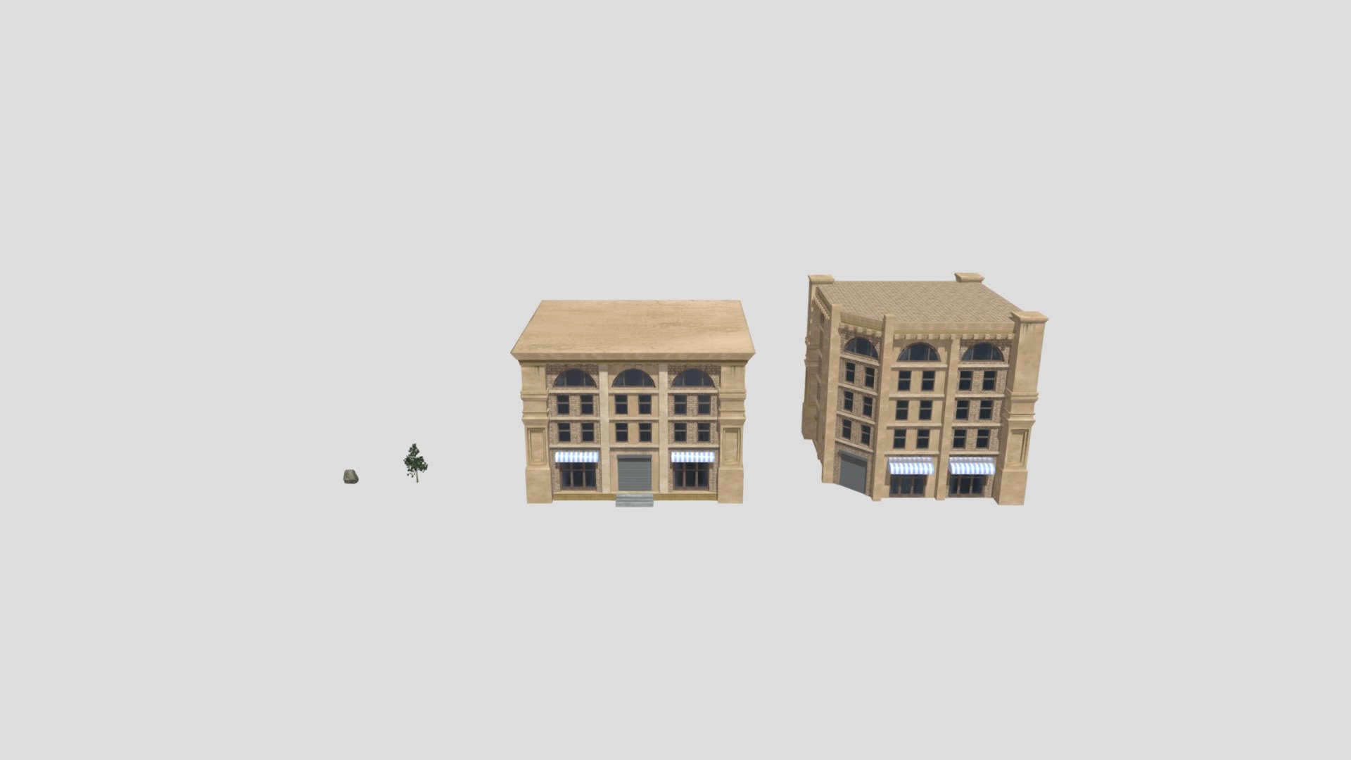 Buildings, tree and stone. Update - Download Free 3D model by ...