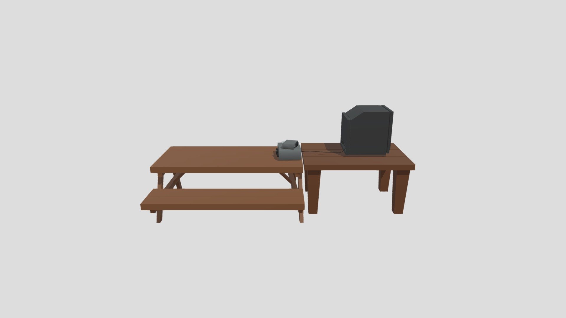 Radio And Retro Television On Table And Bench - Download Free 3D model ...