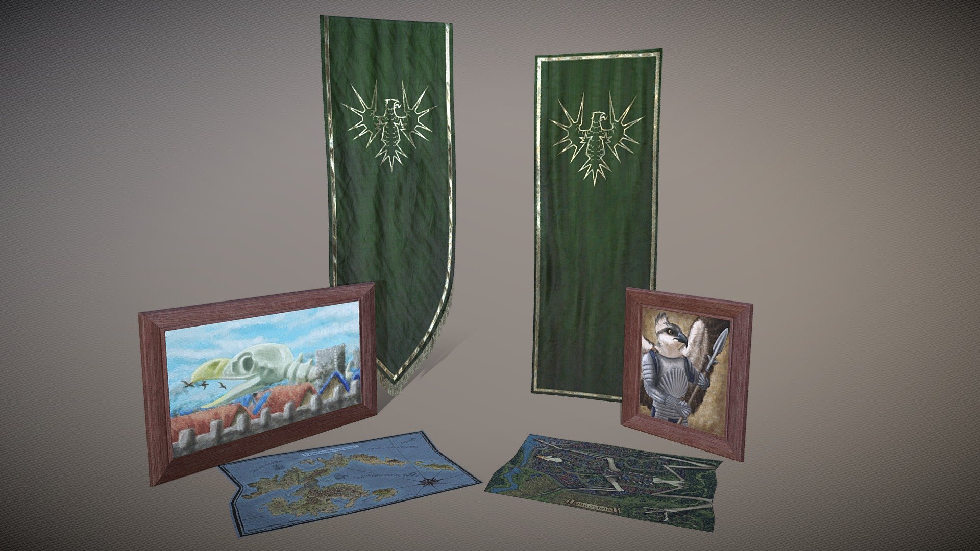 Library Interior: Paintings, Maps & Banners - 3D model by Freeflier ...