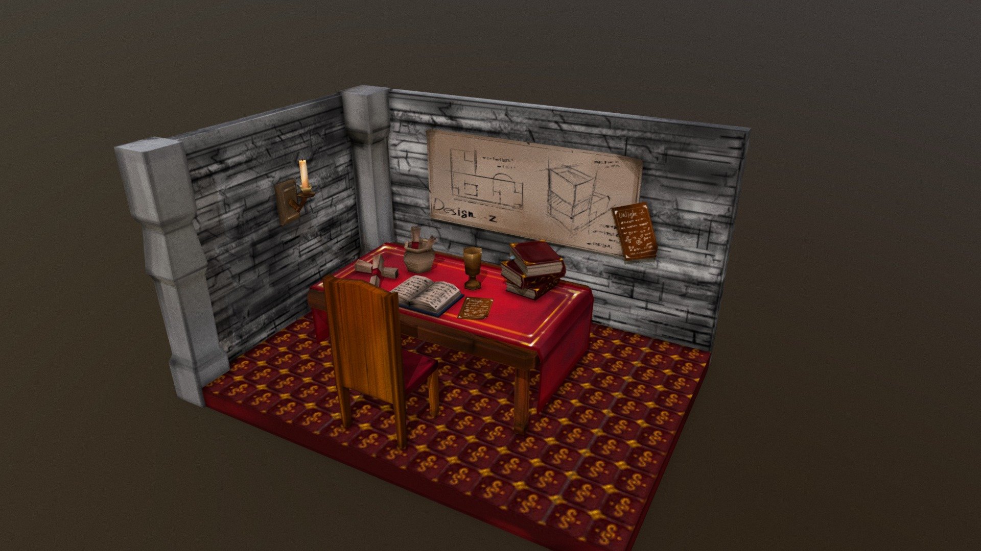 Medieval desk - 3D model by 24585837wu [b43f498] - Sketchfab