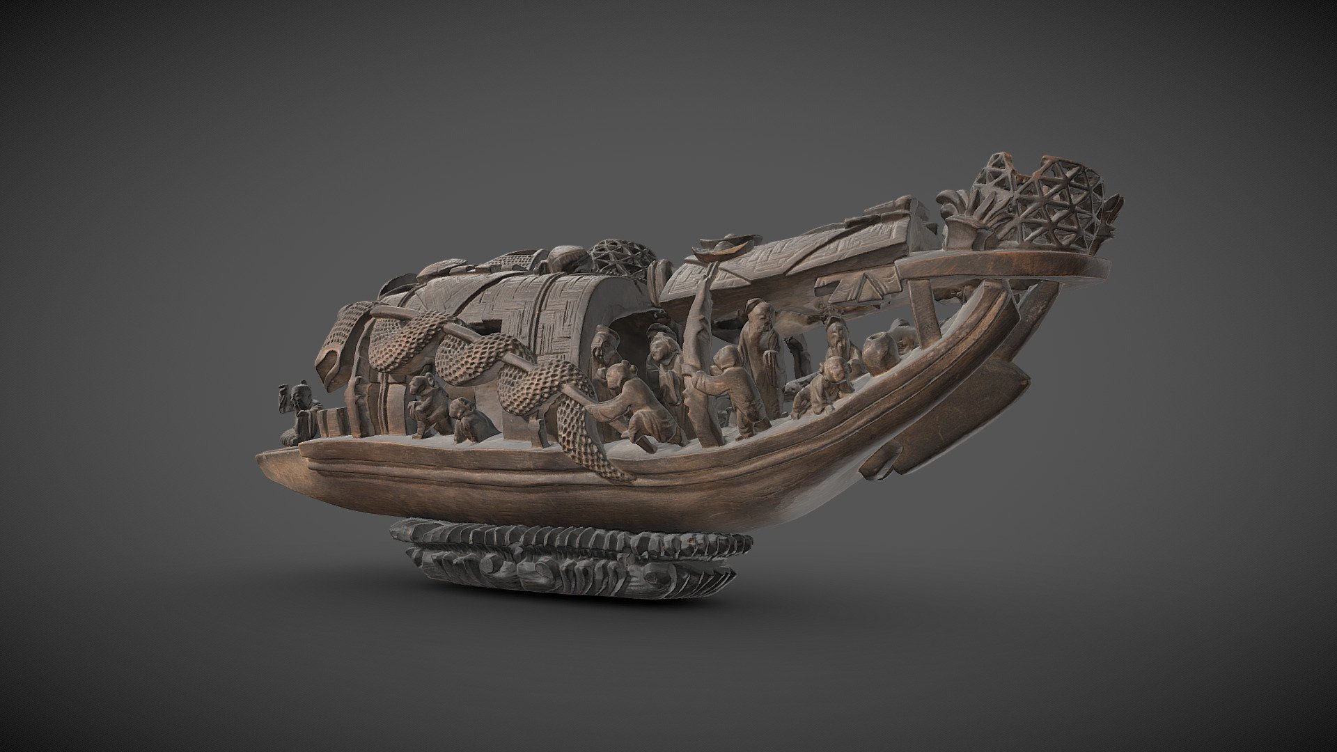 Sampan, modèle réduit gravé en bois - Download Free 3D model by Alienor.org, Conseil des musées ...