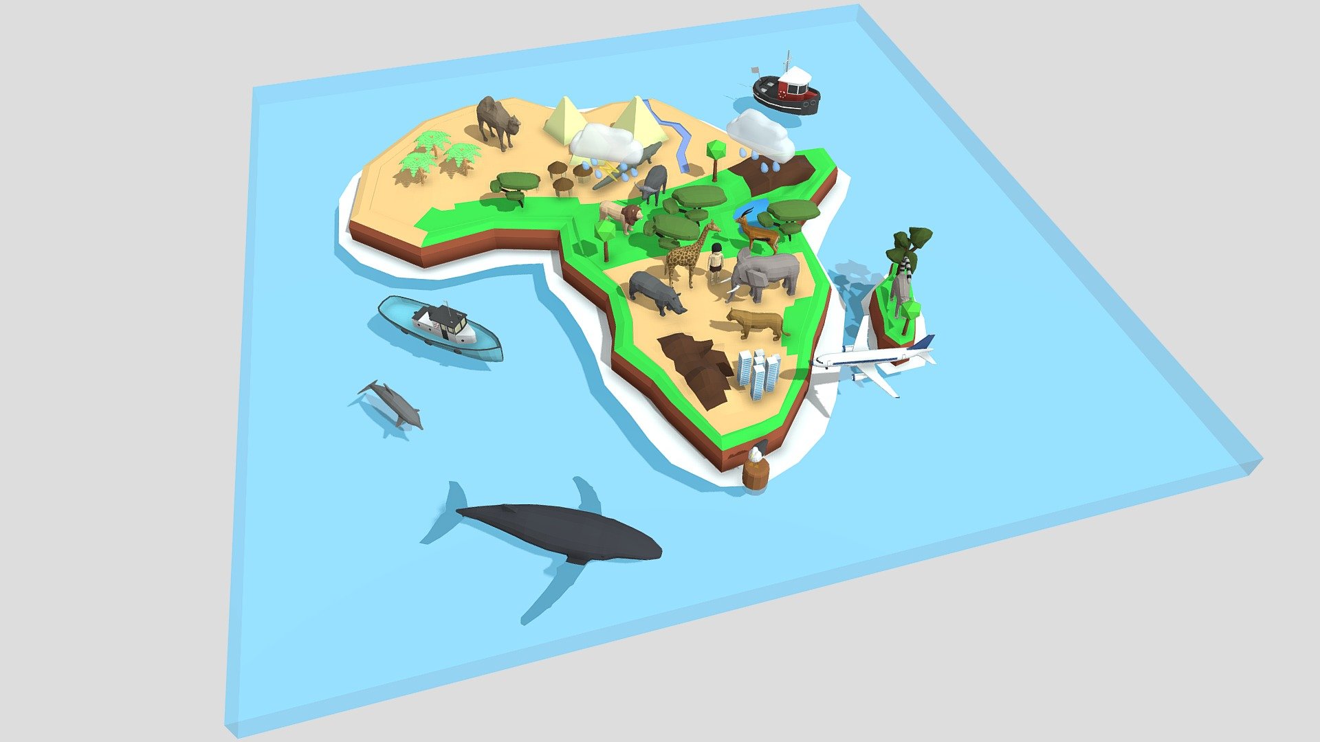 Low Poy Cartoon Africa Map With Animals - Buy Royalty Free 3D model by ...