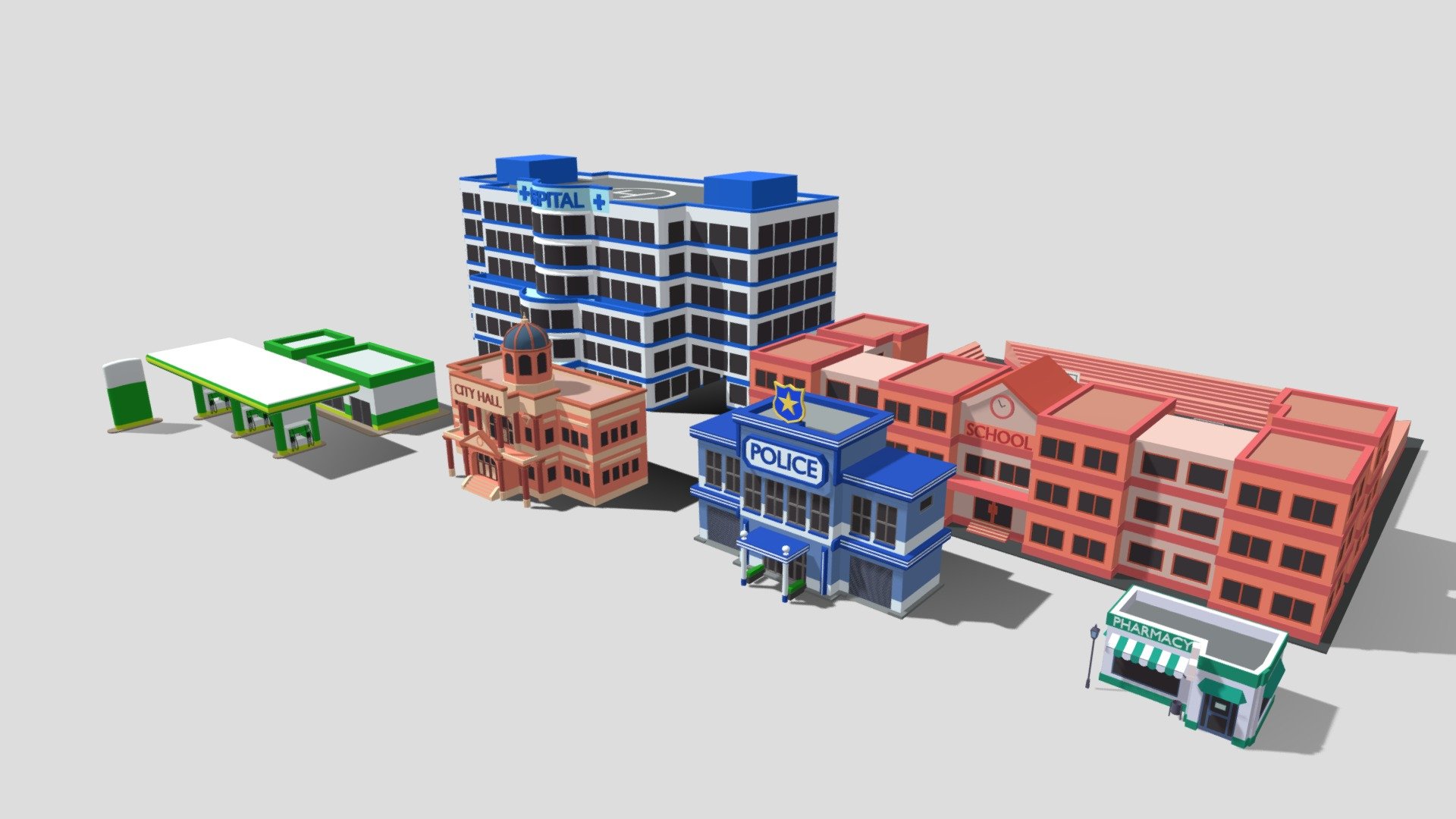 Low poly public buildings pack - Download Free 3D model by assetfactory ...