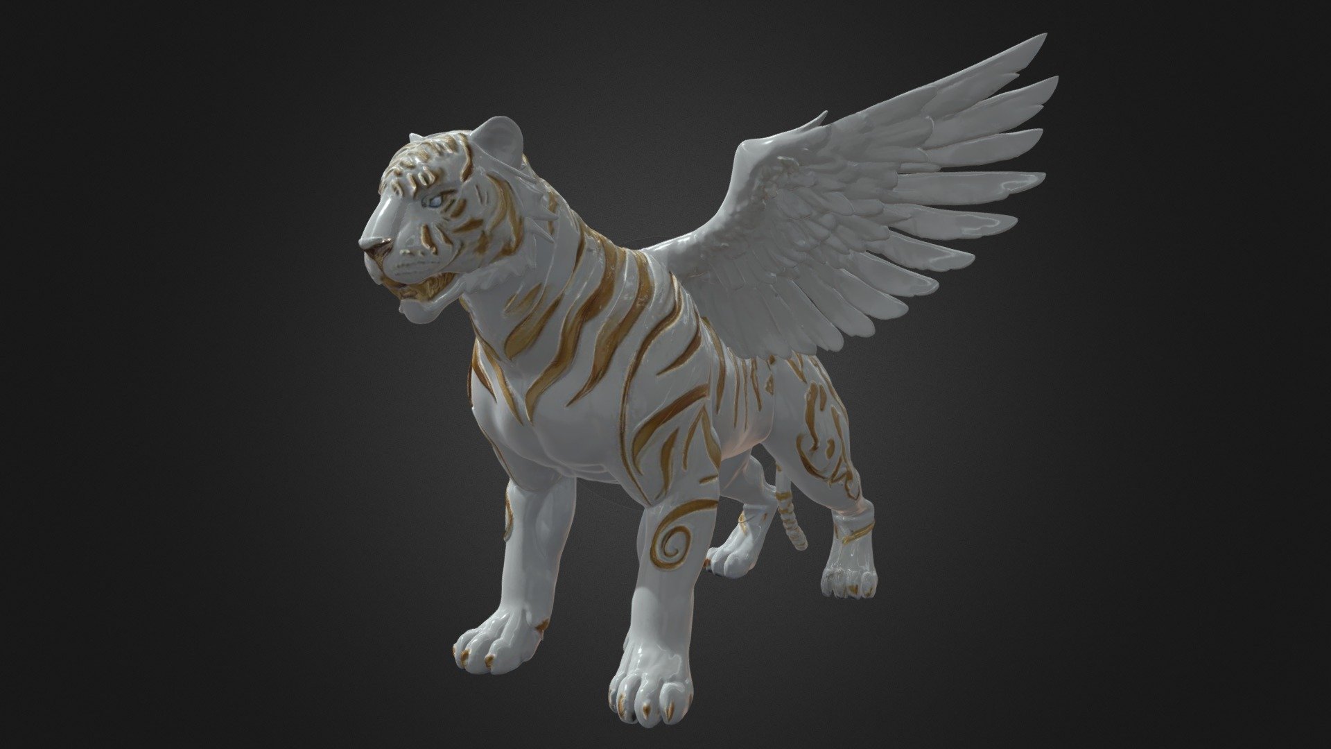Winged White Tiger | Golden Stripes Fantasy - Download Free 3D model by ...
