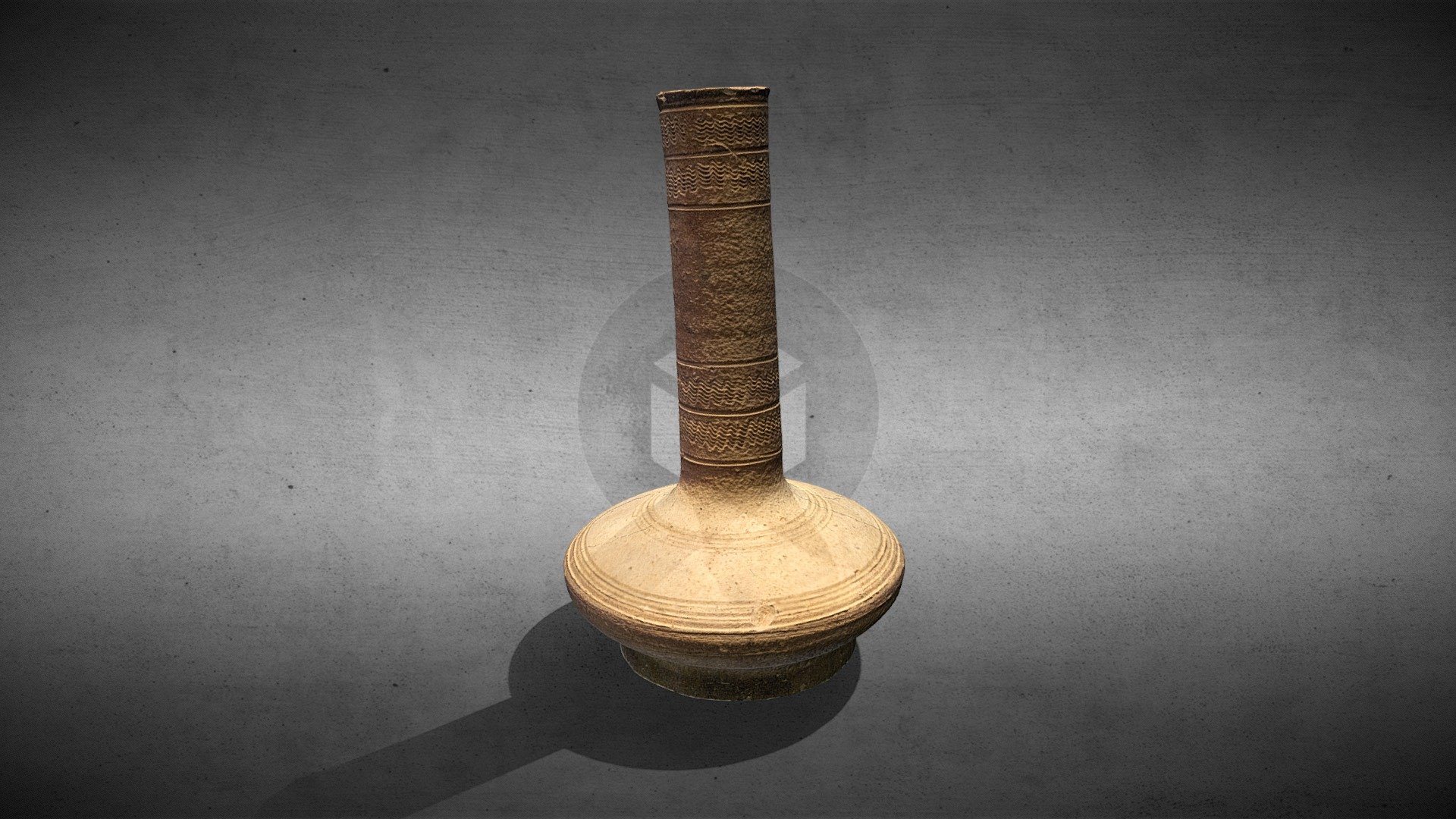 Proto-porcelain Long-neck Pot with Wave Patterns - 3D model by ...