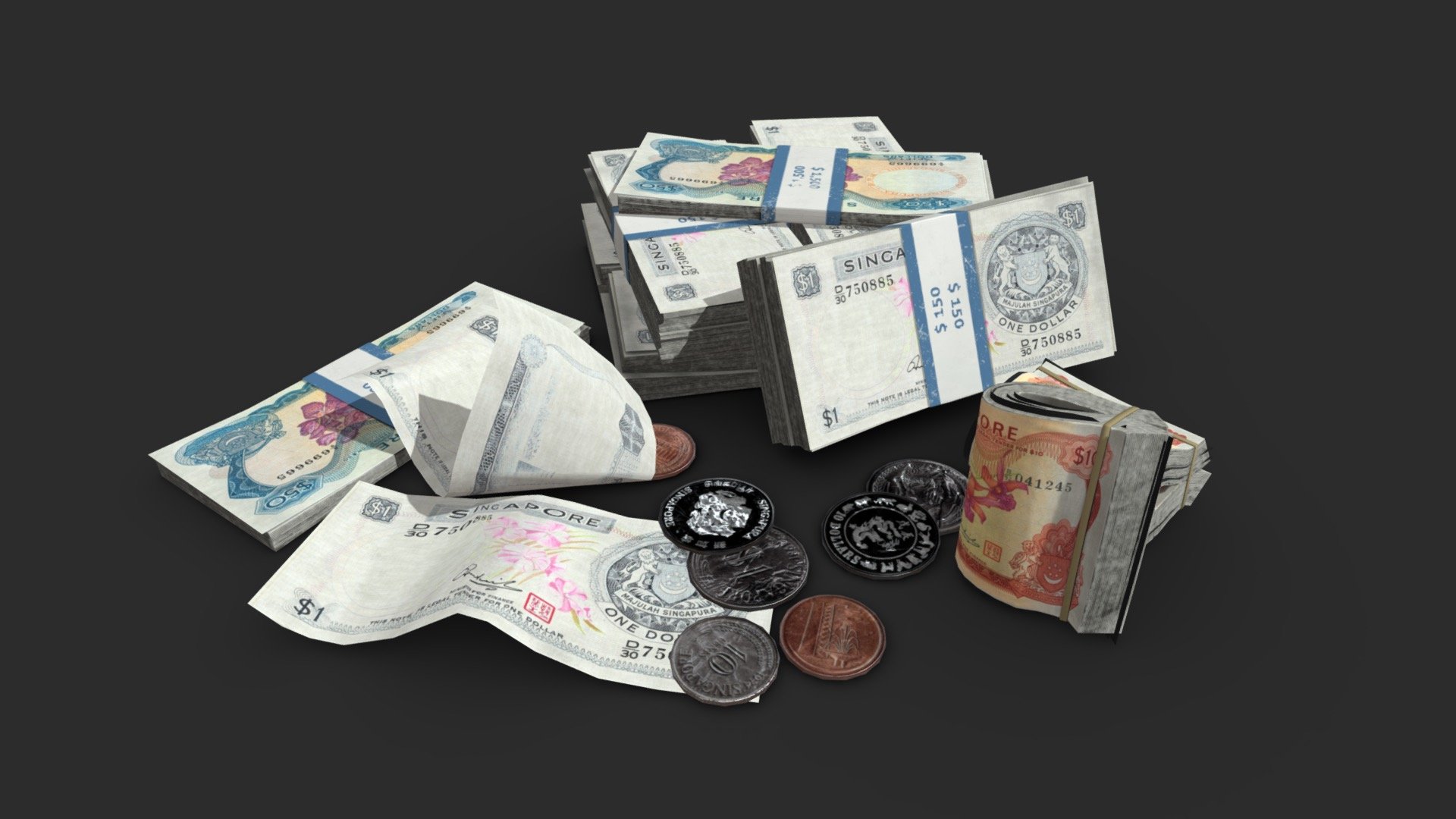 Money Loot - Singapore Dollars - Buy Royalty Free 3D model by KangaroOz ...