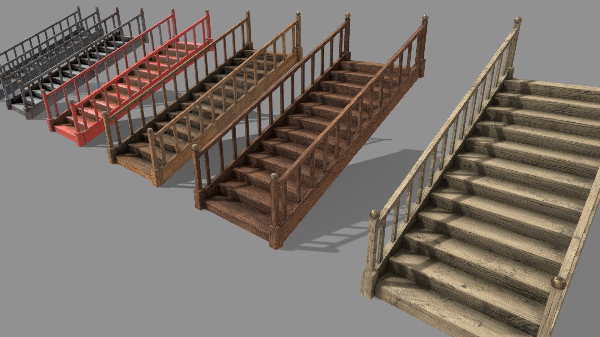 Wooden Stairs Iron stairs Metal stairs - Download Free 3D model by ...