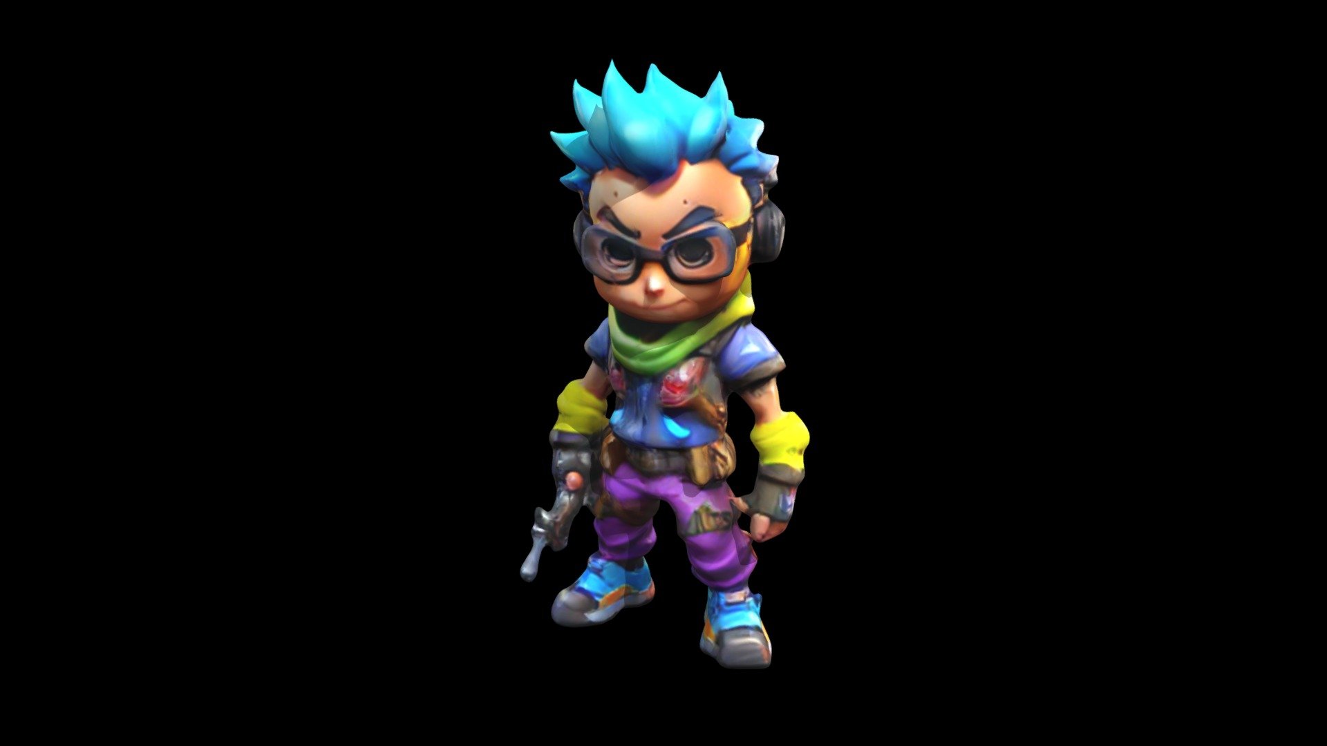 Fighting Battle - Ready blue-haired cartoon char - Download Free 3D ...