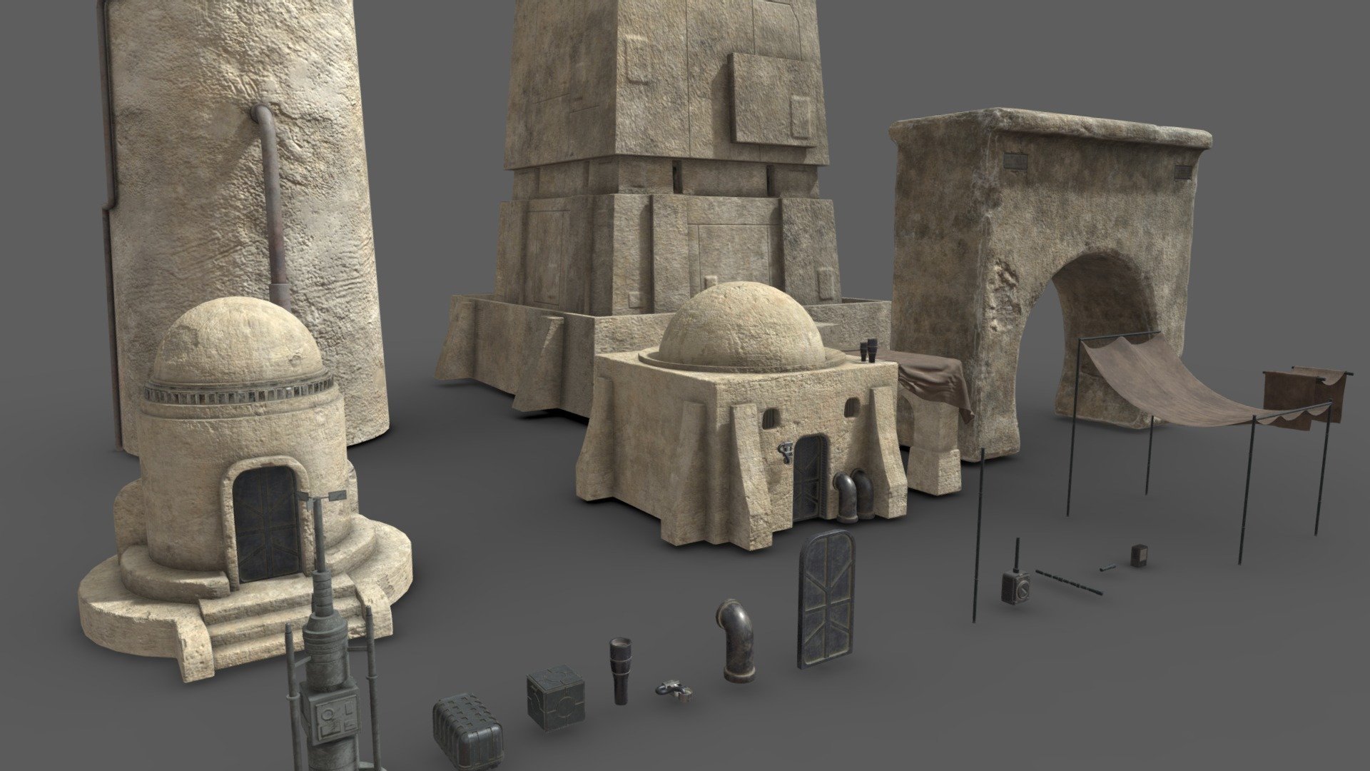 Tattoine Buildings Kitbash - Download Free 3D model by chuckcg [b5a2140] - Sketchfab