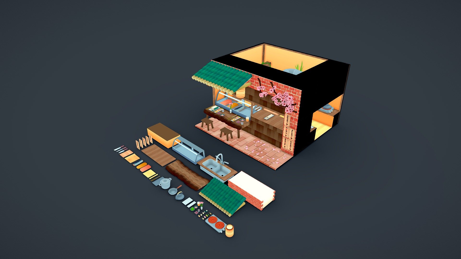 Sushi Bar Kit Low Poly - Buy Royalty Free 3D model by Stewart MacLean (@stewartstm) [b5b7345 ...