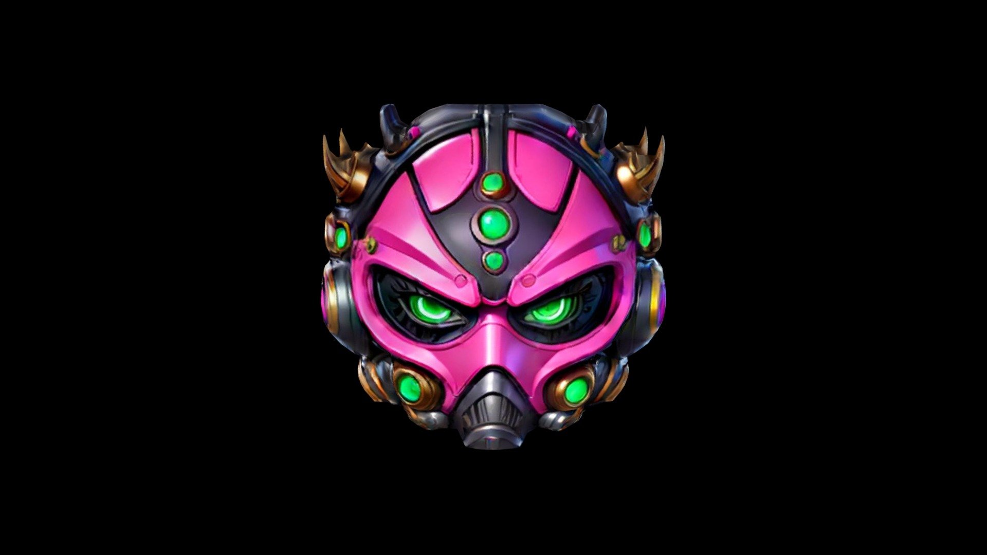 A pink and black robot face with green eyes, gol - Download Free 3D ...