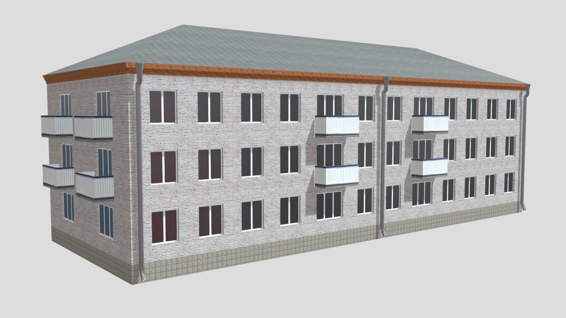Soviet brick three-story residential building - Download Free 3D model ...