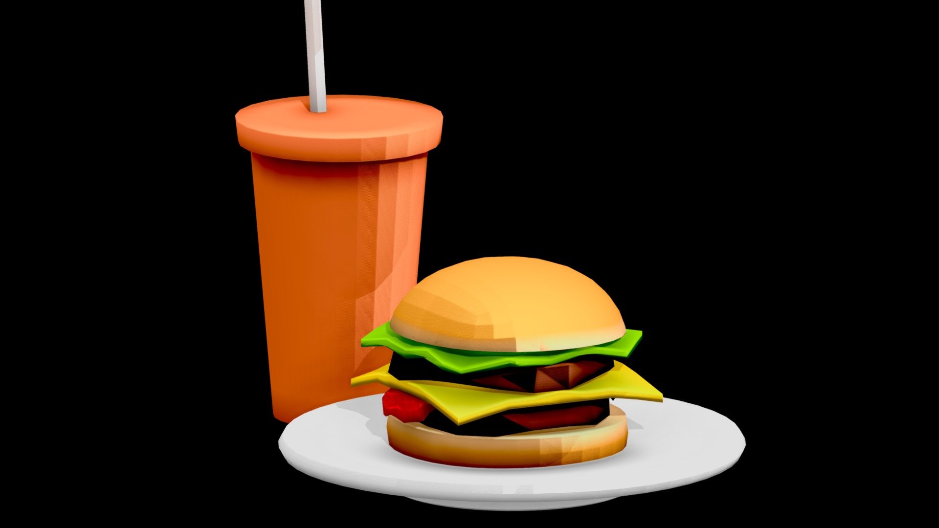 low poly cheeseburger and drink - 3D model by Uzumusiyaki(渦蟲焼き ...
