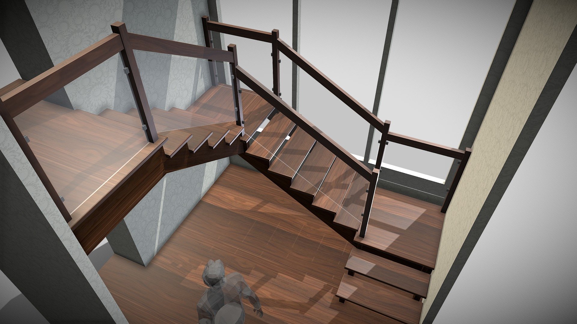 Glass Railing Open Stair - 3D model by 3D Software for Stair Design and Production (@Staircon ...