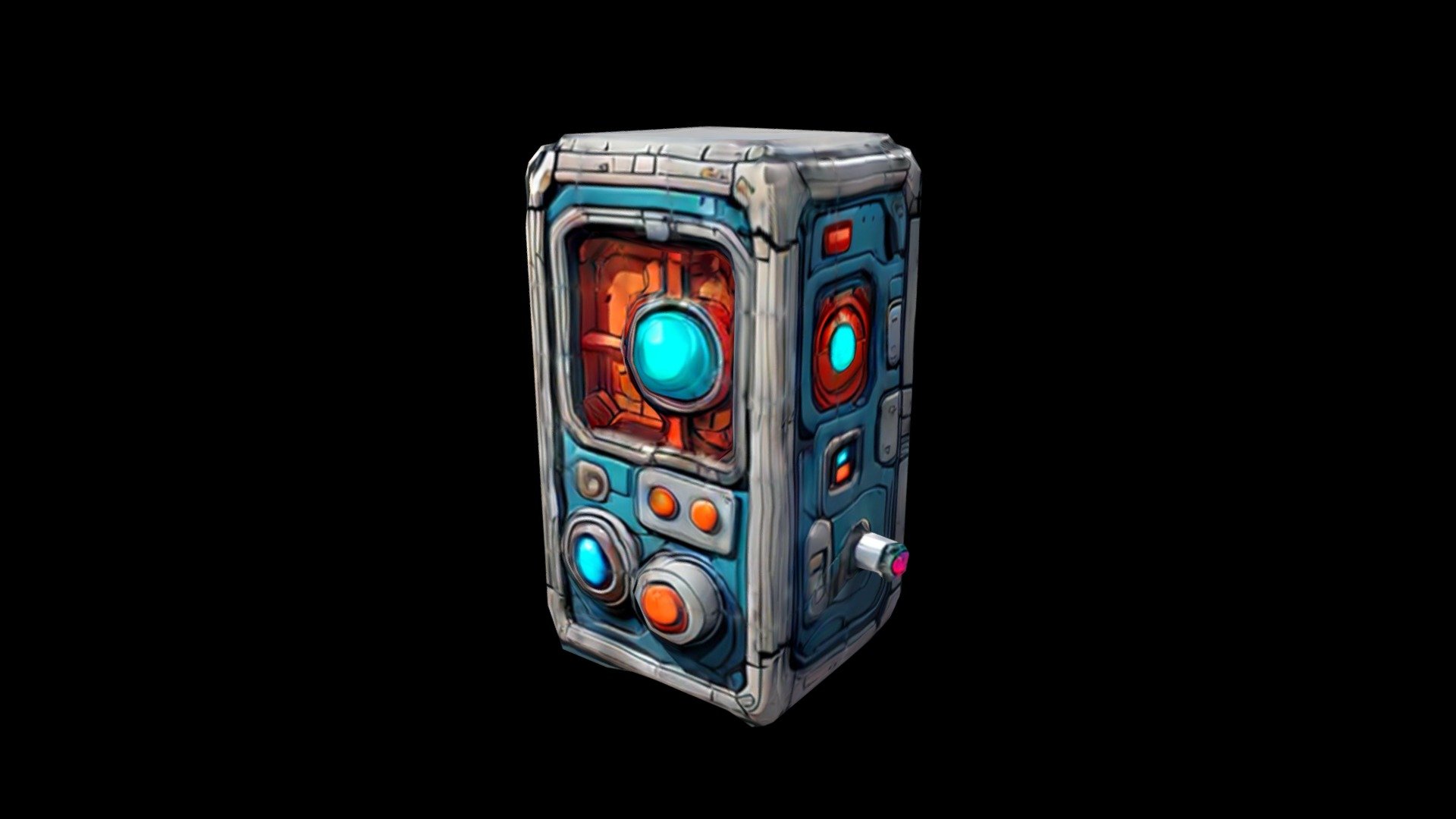 A futuristic, cube-shaped robot with a variety o - Download Free 3D ...