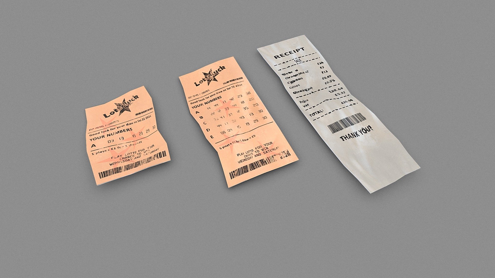 Lottery tickets and receipt - Download Free 3D model by Sousinho ...