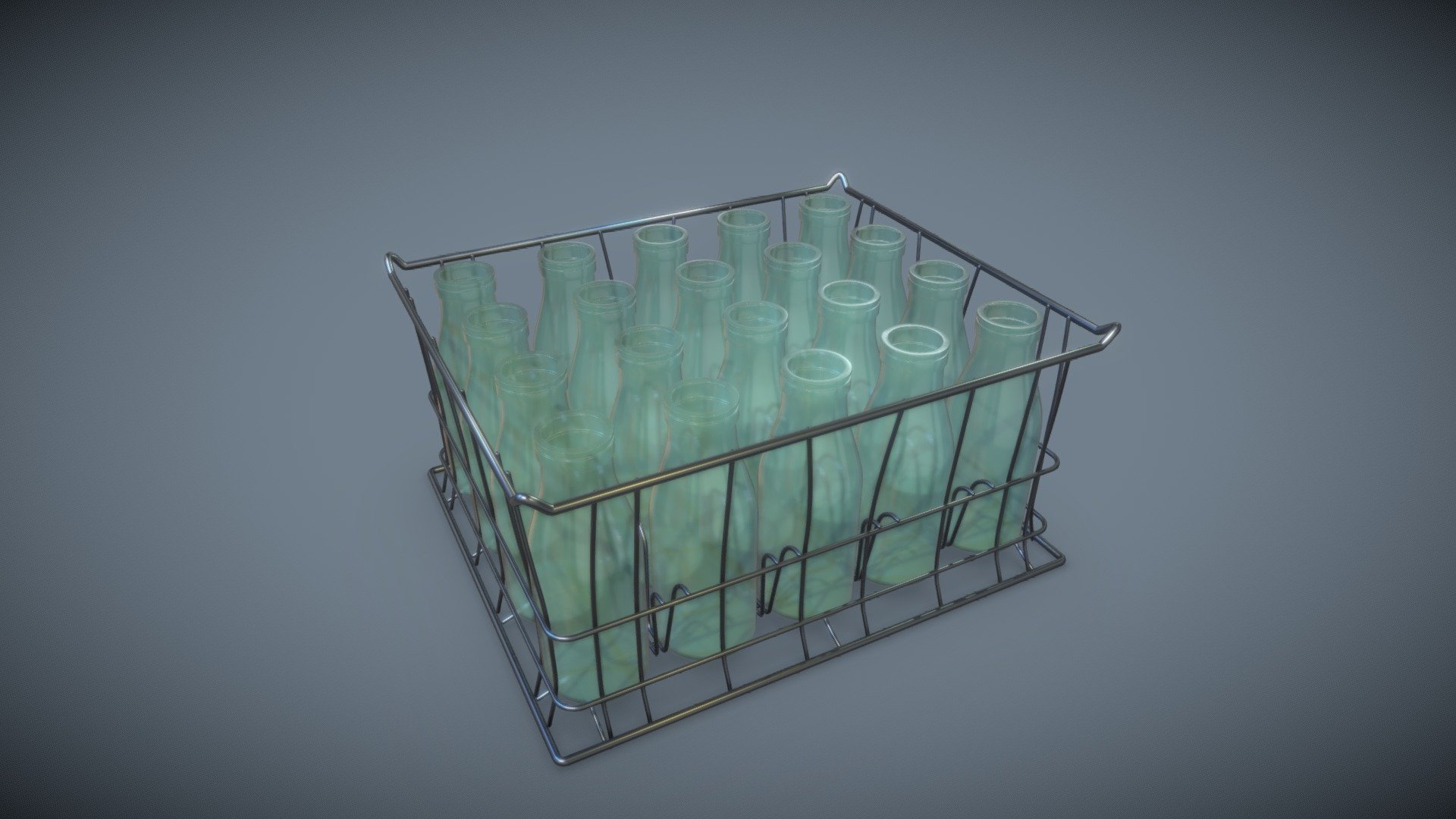 A soviet milk bottle crate/carrier and bottles. - 3D model by Valger ...