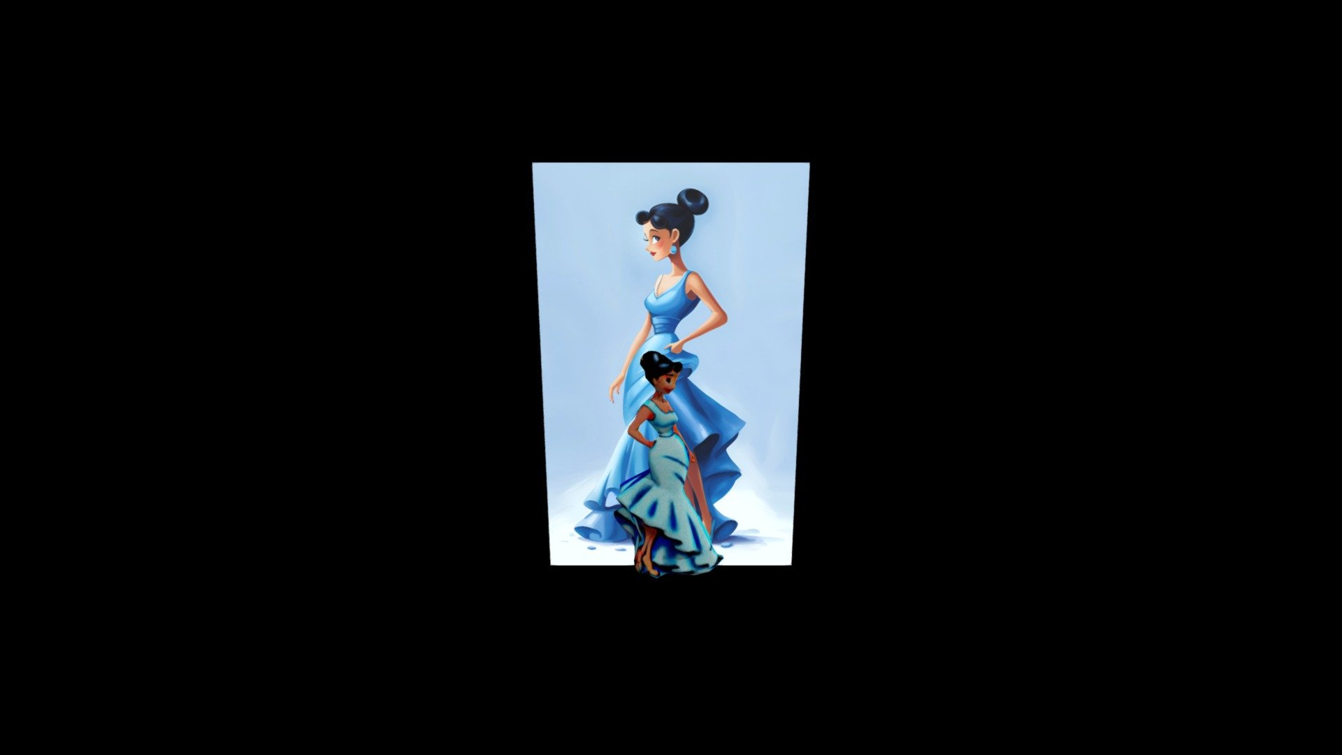 a cartoon of a woman in a blue dress standing i - Download Free 3D ...