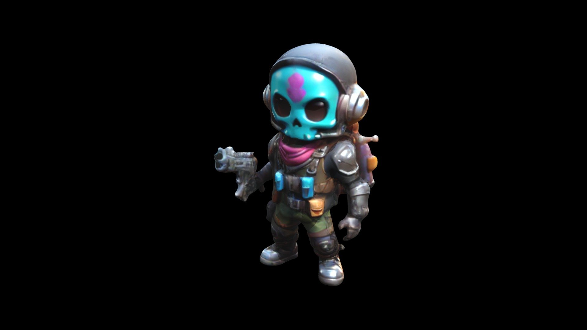 A blue-skulled character with a scarf, helmet, a - Download Free 3D ...