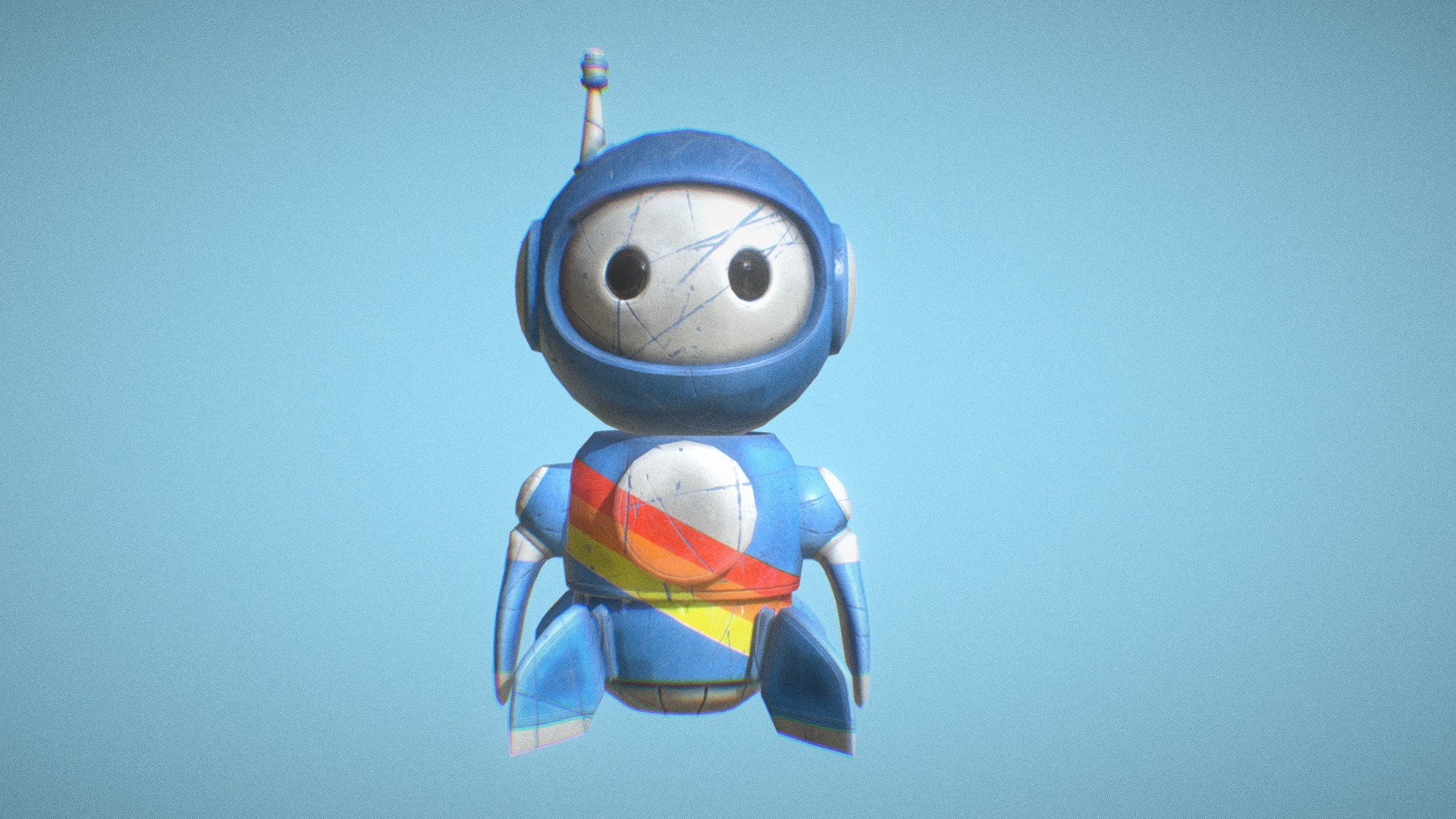 Cute Blue Robot Mascot, Sky and Rainbow Pattern - Buy Royalty Free 3D ...